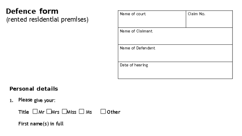 N11R Defence Form for Rented Residential Premises - Studocu