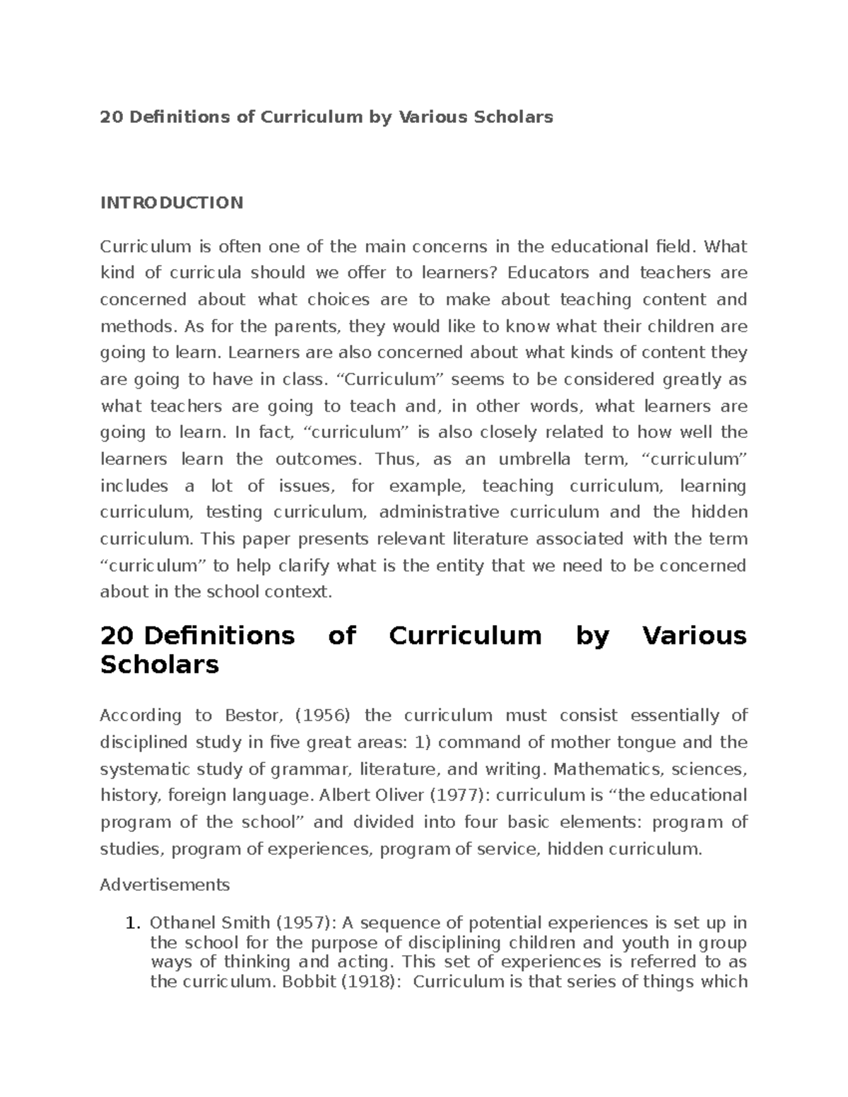 20 Definitions of Curriculum & Hidden Curriculum Analysis - Studocu