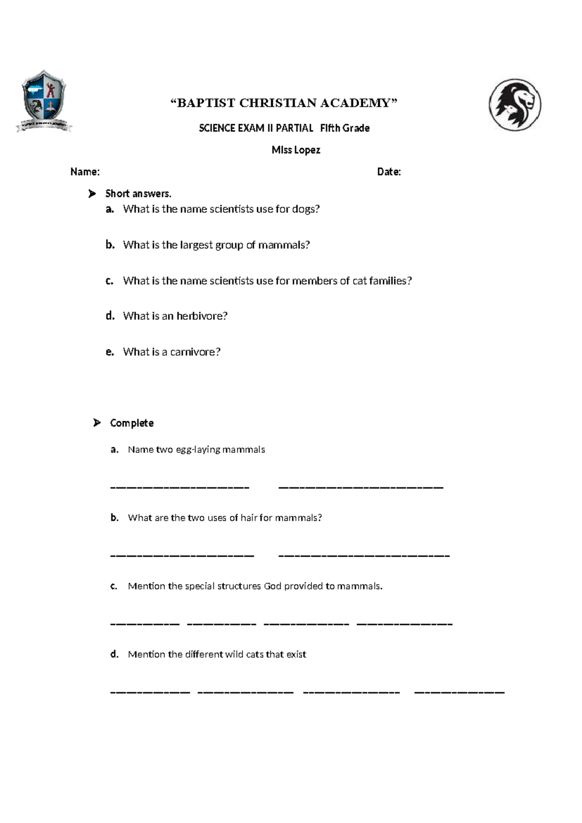 Science Exam II Partial - 5th Grade - Miss Lopez - Studocu