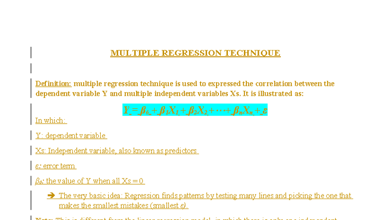 Multiple Regression Technique Overview and Analysis - Studocu