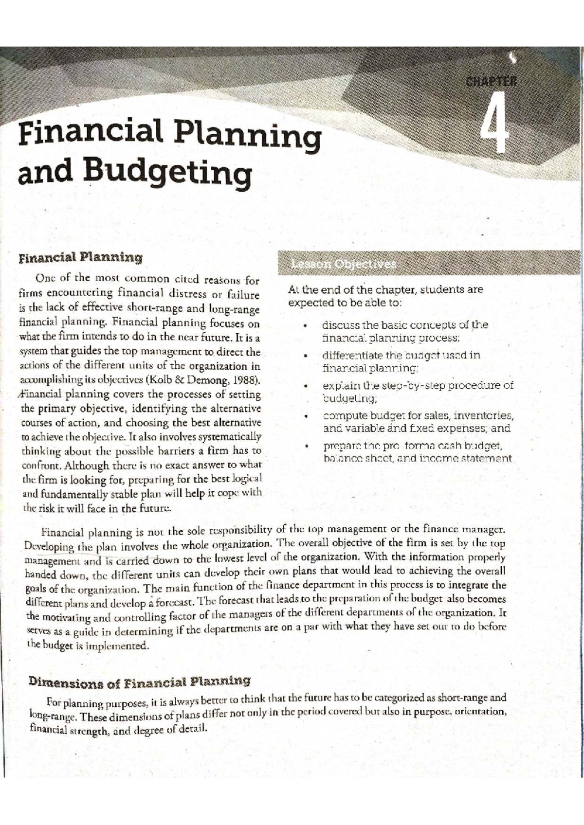 FINANCIAL MANAGEMENT I: Chapter 4 - Financial Planning & Budgeting ...