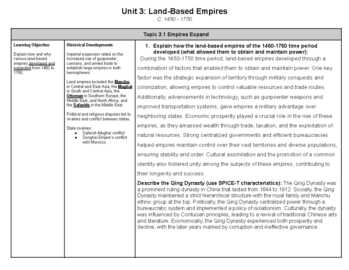 AP World History Unit 3 Study Guide: Expansion of Land-Based Empires ...