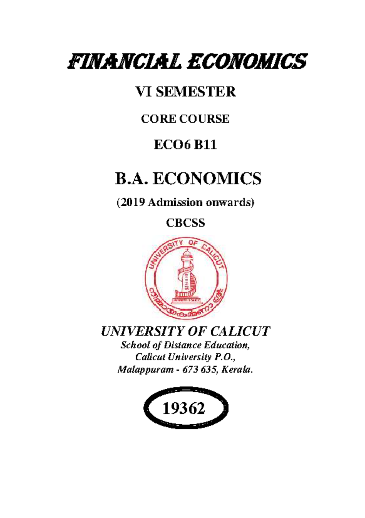 BA Economics 6th semester -Financial Economics - FINANCIAL ECONOMICS VI ...