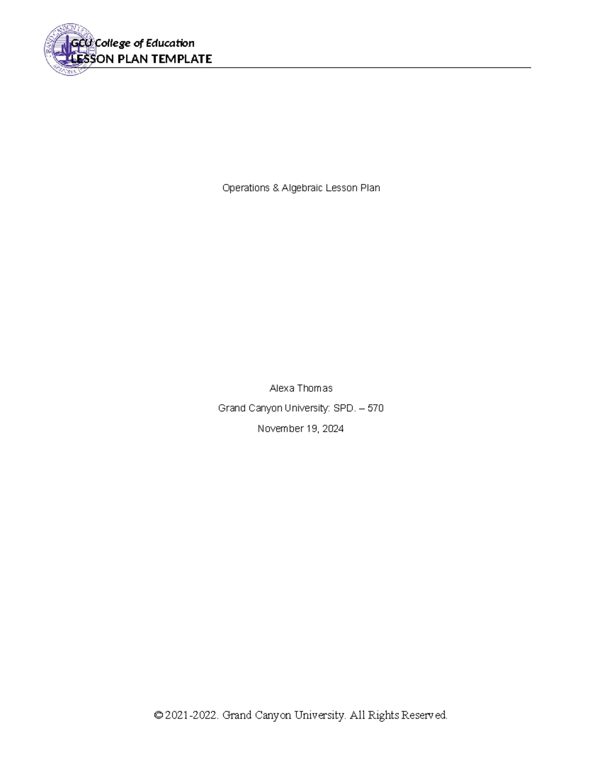 SPD-570-O501: Operations and Algebraic Lesson Plan for 4th Grade - Studocu