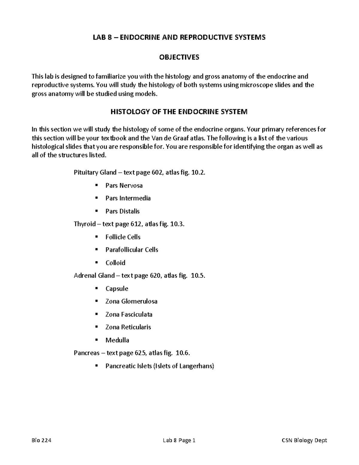 BIO 224 LAB 8 - lab - LAB 8 – ENDOCRINE AND REPRODUCTIVE SYSTEMS ...