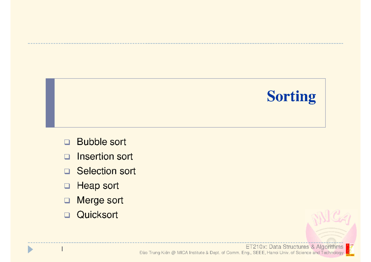 ET210x: Sorting Algorithms Overview - Bubble, Insertion, Selection, and ...