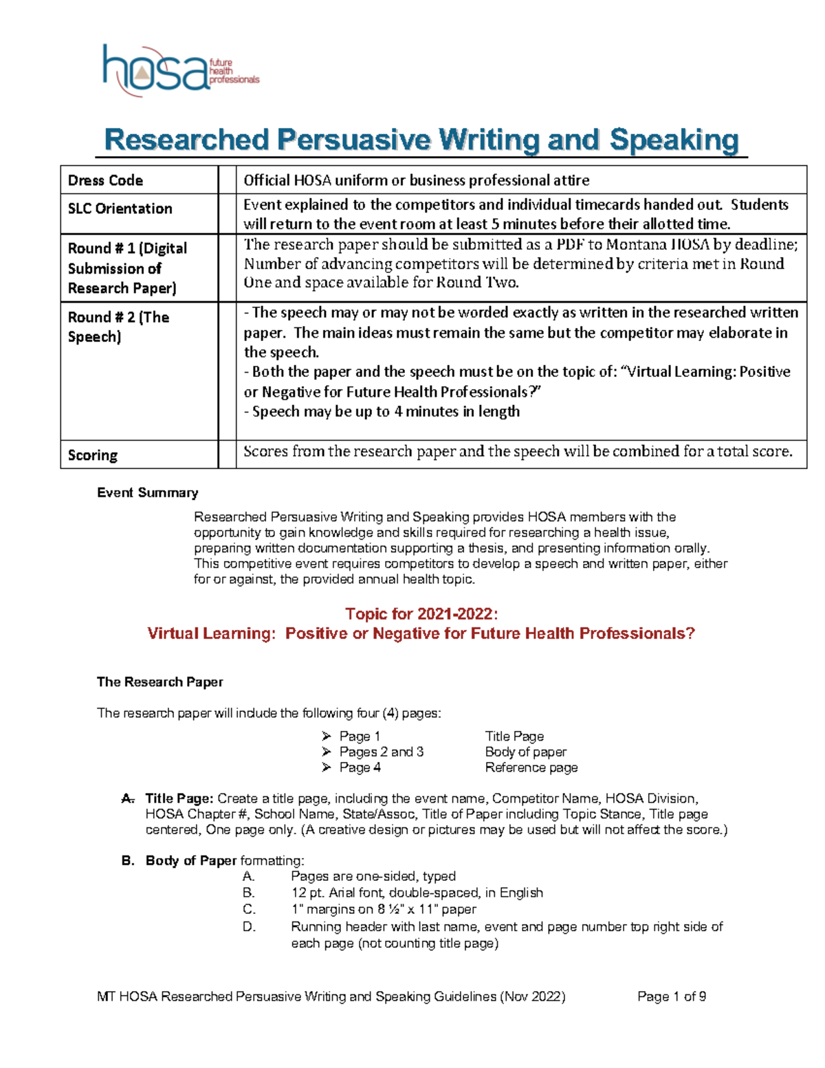 22-23 HOSA Researched Persuasive Speaking & Writing Guidelines - Studocu