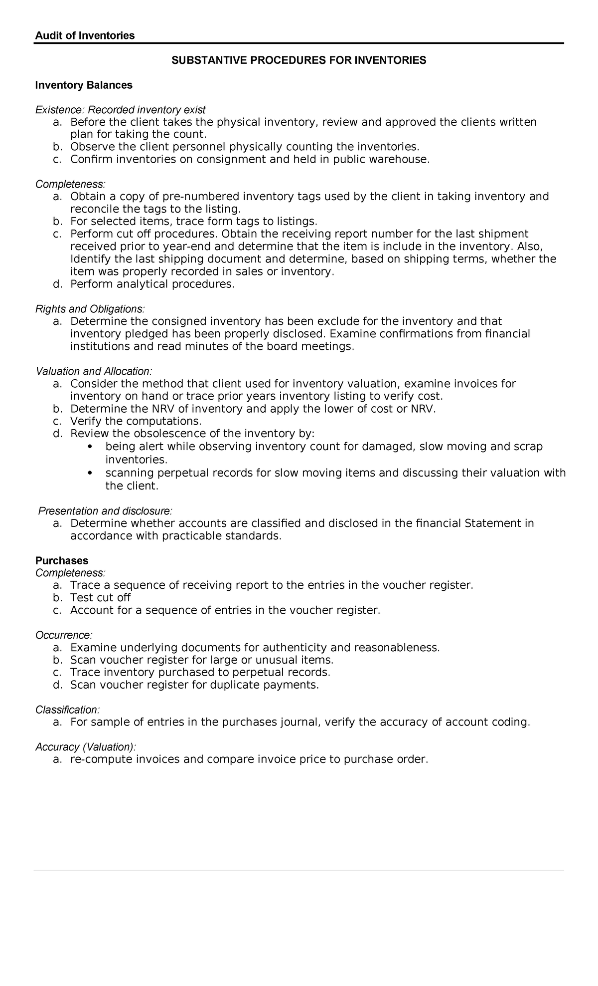Module 9: Audit of Inventories & Transactions - Procedures Overview - Studocu