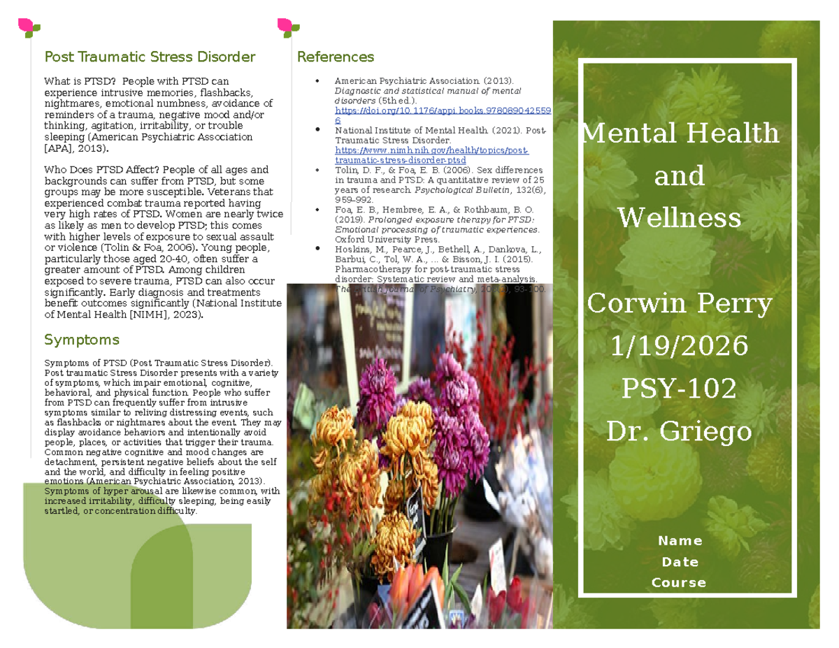 PSY-102-RS-T7: Understanding Post Traumatic Stress Disorder (PTSD ...