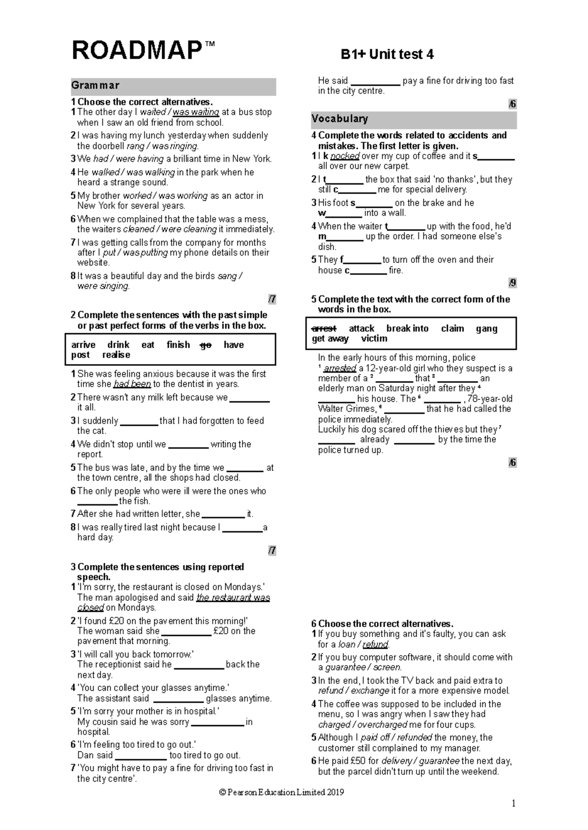 UNIT TEST 4 - Grammar and Vocabulary Practice - Studocu