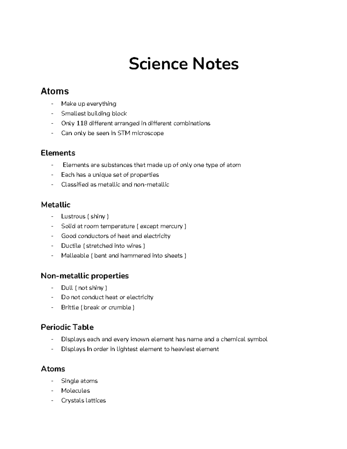 Chemistry Science Notes: Understanding Atoms, Elements, and Reactions ...