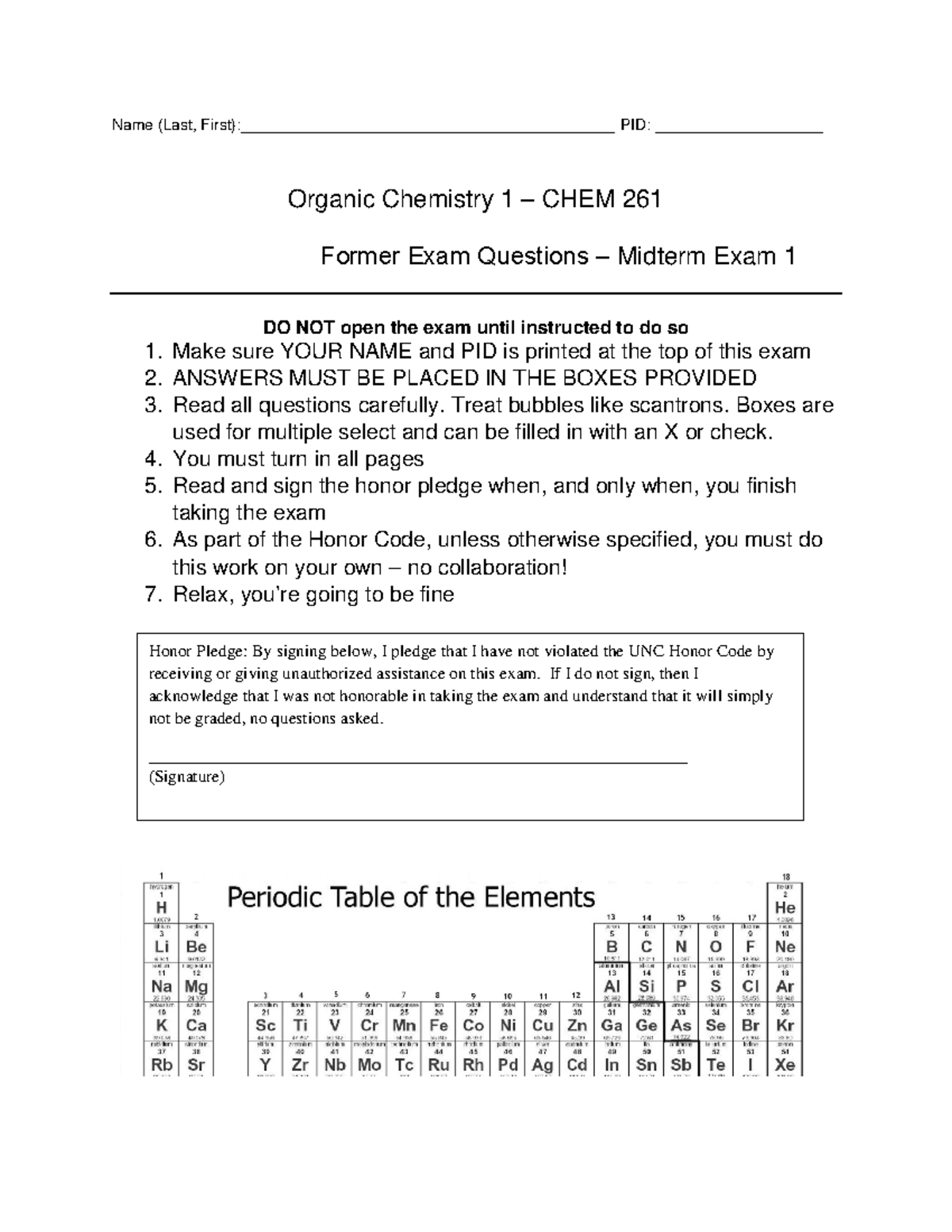 CHEM 261 Midterm Exam 1 Practice Questions and Guidelines - Studocu
