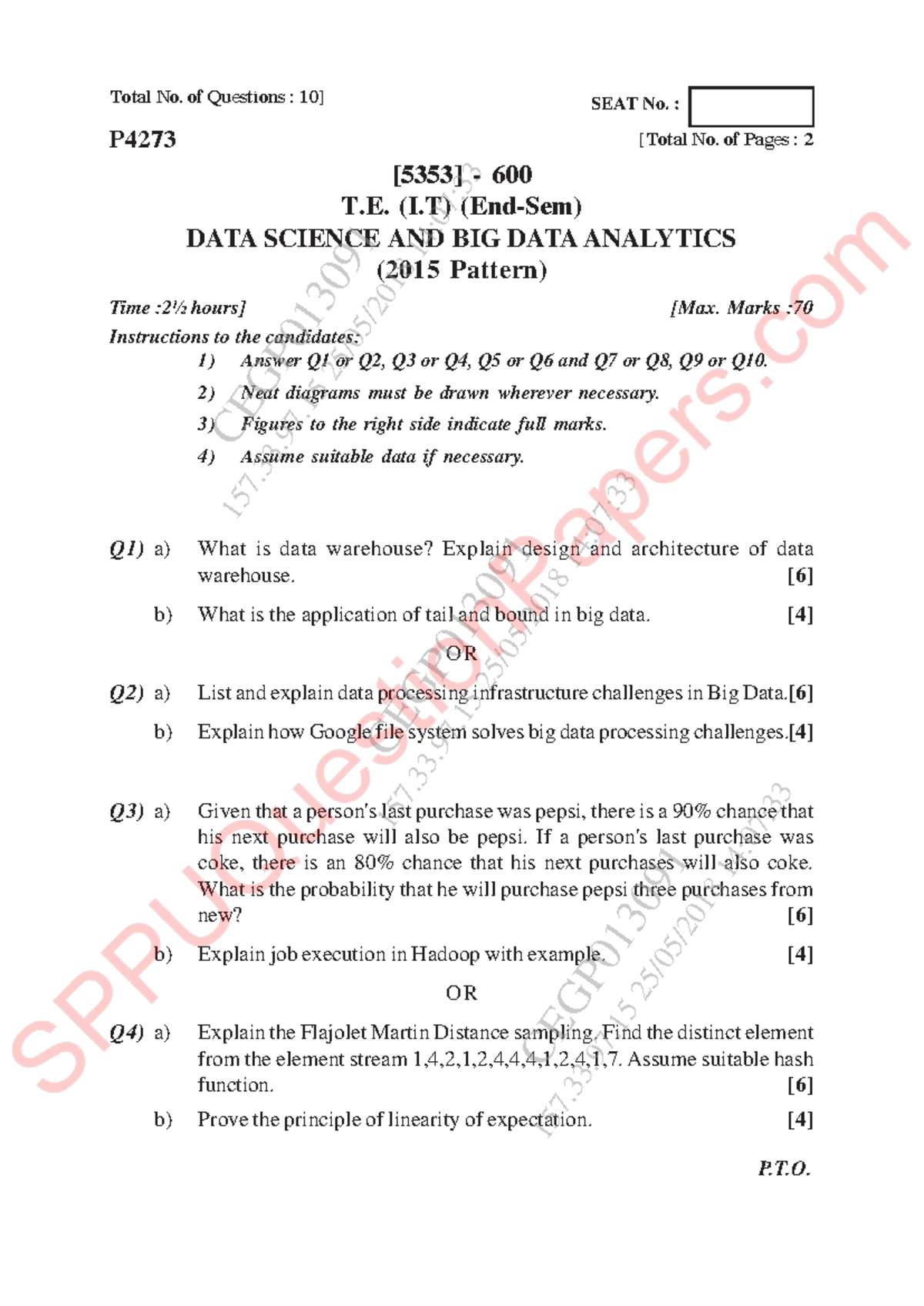 question paper of data science - Q1) a) What is data warehouse? Explain ...