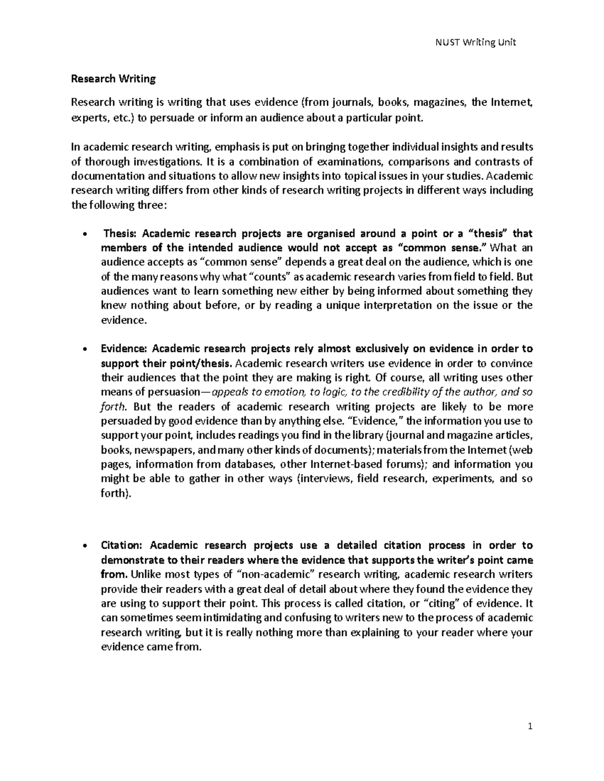 NUST Research Writing: Comprehensive Notes on Thesis Development - Studocu