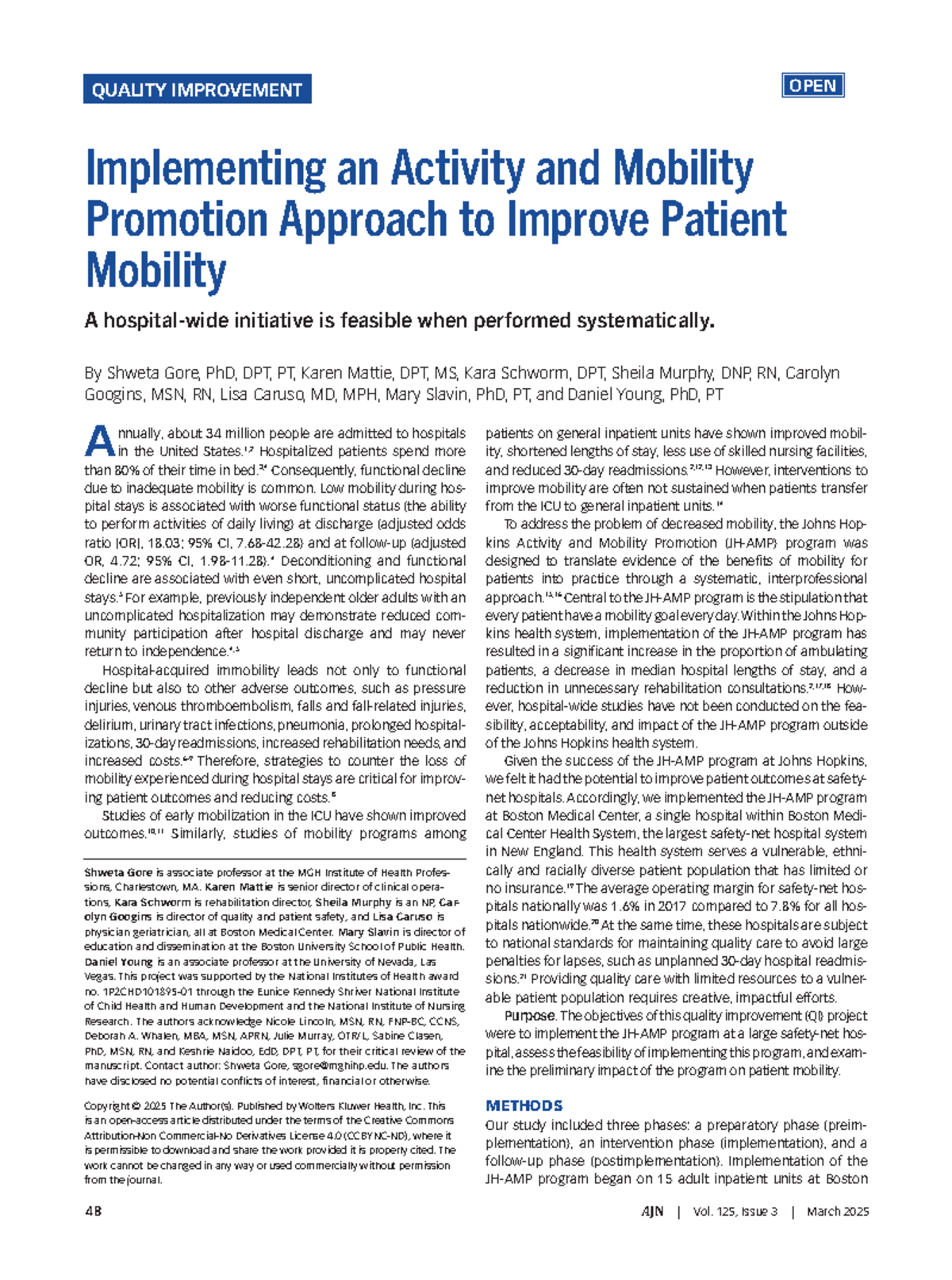 JH-AMP Program Implementation for Enhanced Patient Mobility - Studocu