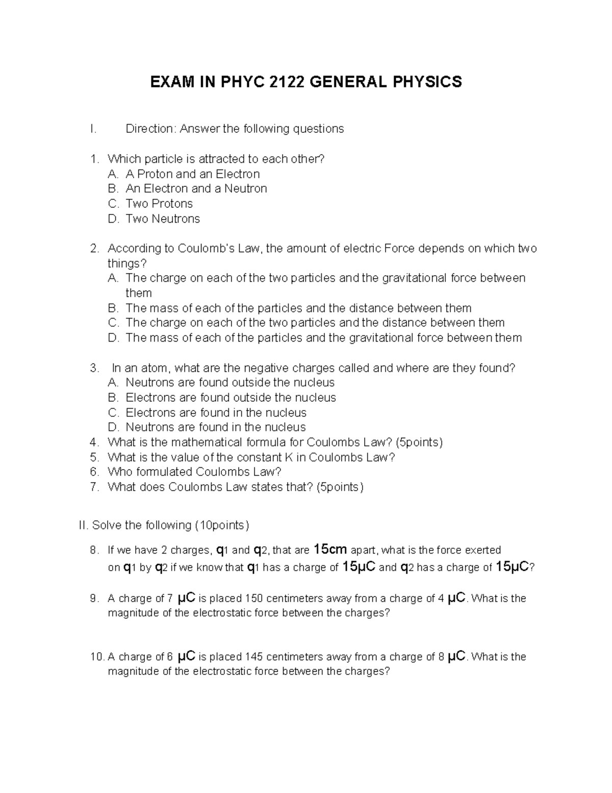 EXAM IN PHYC 2122 General Physics - EXAM IN PHYC 2122 GENERAL PHYSICS I ...
