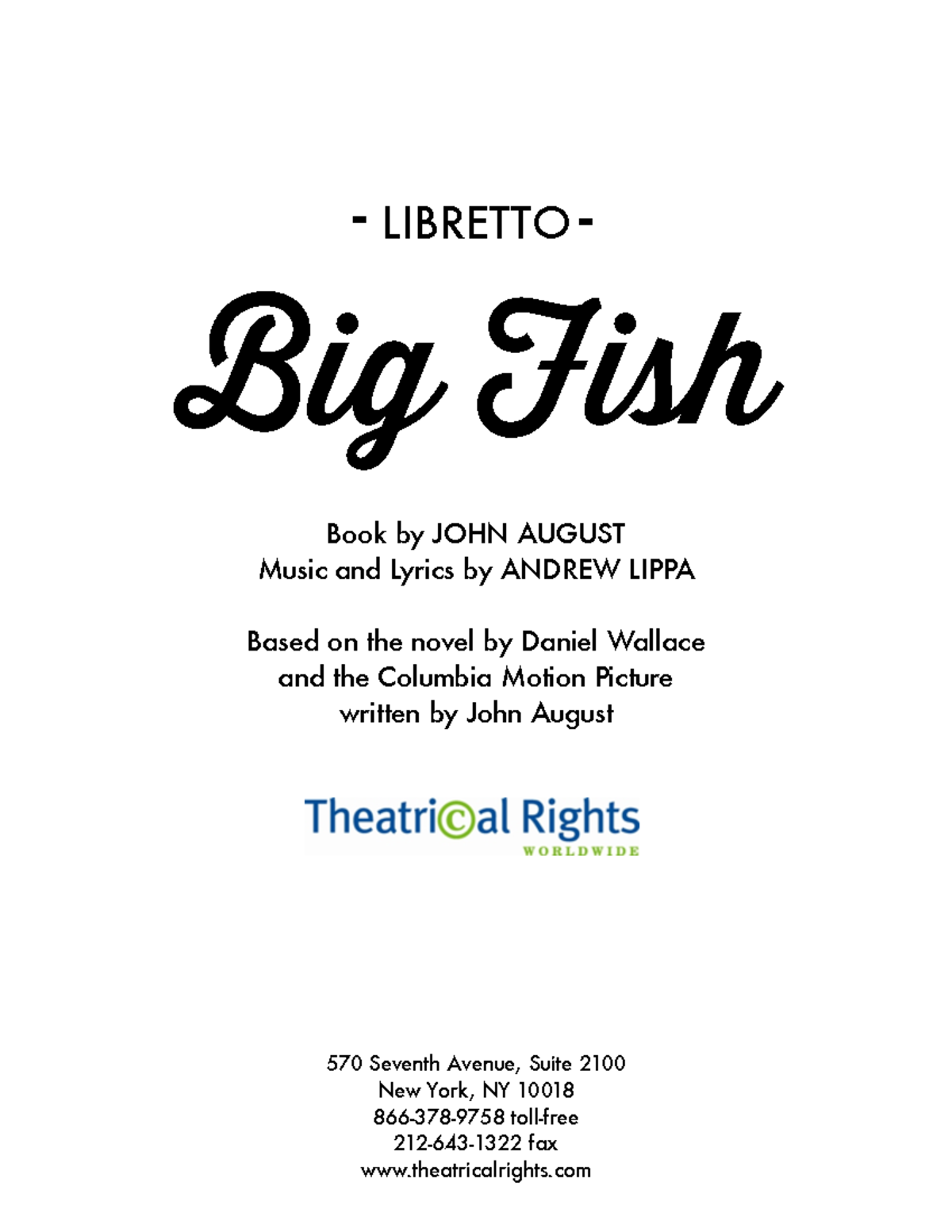 Big Fish Libretto - Revised Edition for Theatre Studies (THR123) - Studocu