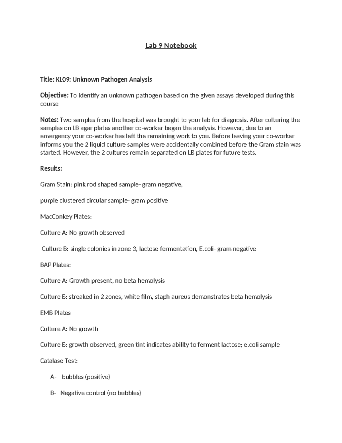 BIOD171: Lab 9 - Unknown Pathogen Analysis and Results - Studocu