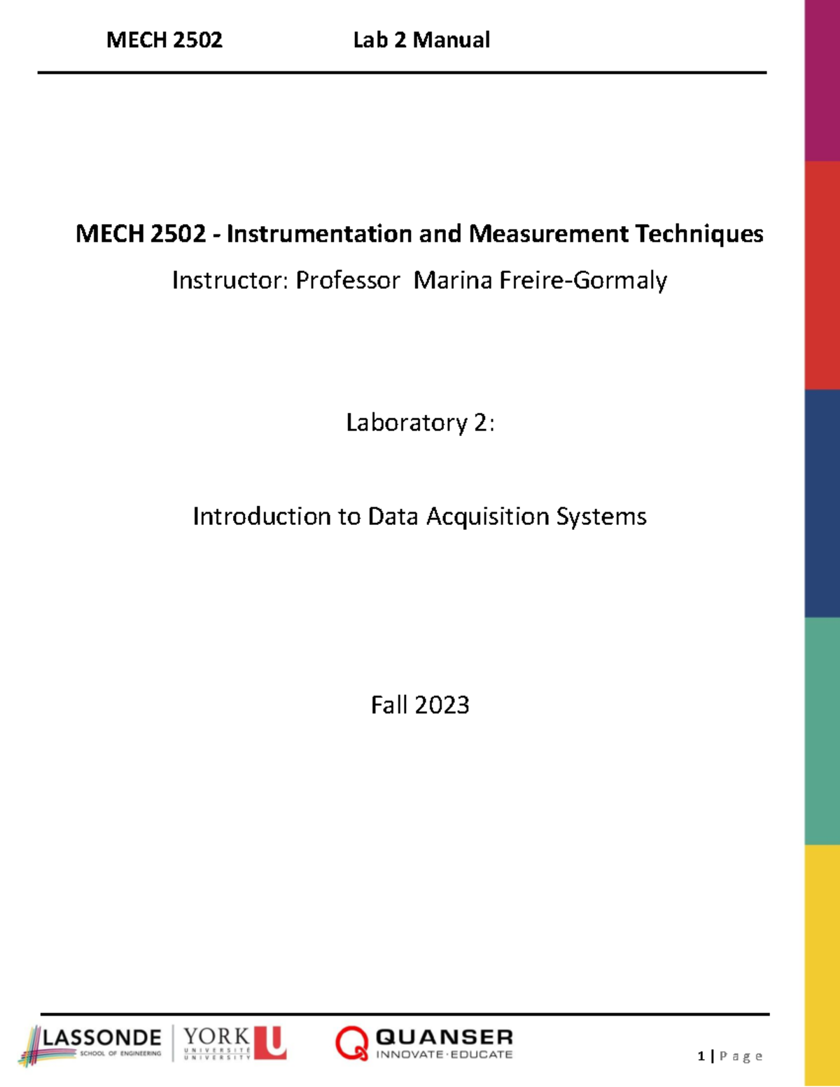 MECH 2502 Lab 2 Manual: Data Acquisition Systems Overview - Studocu