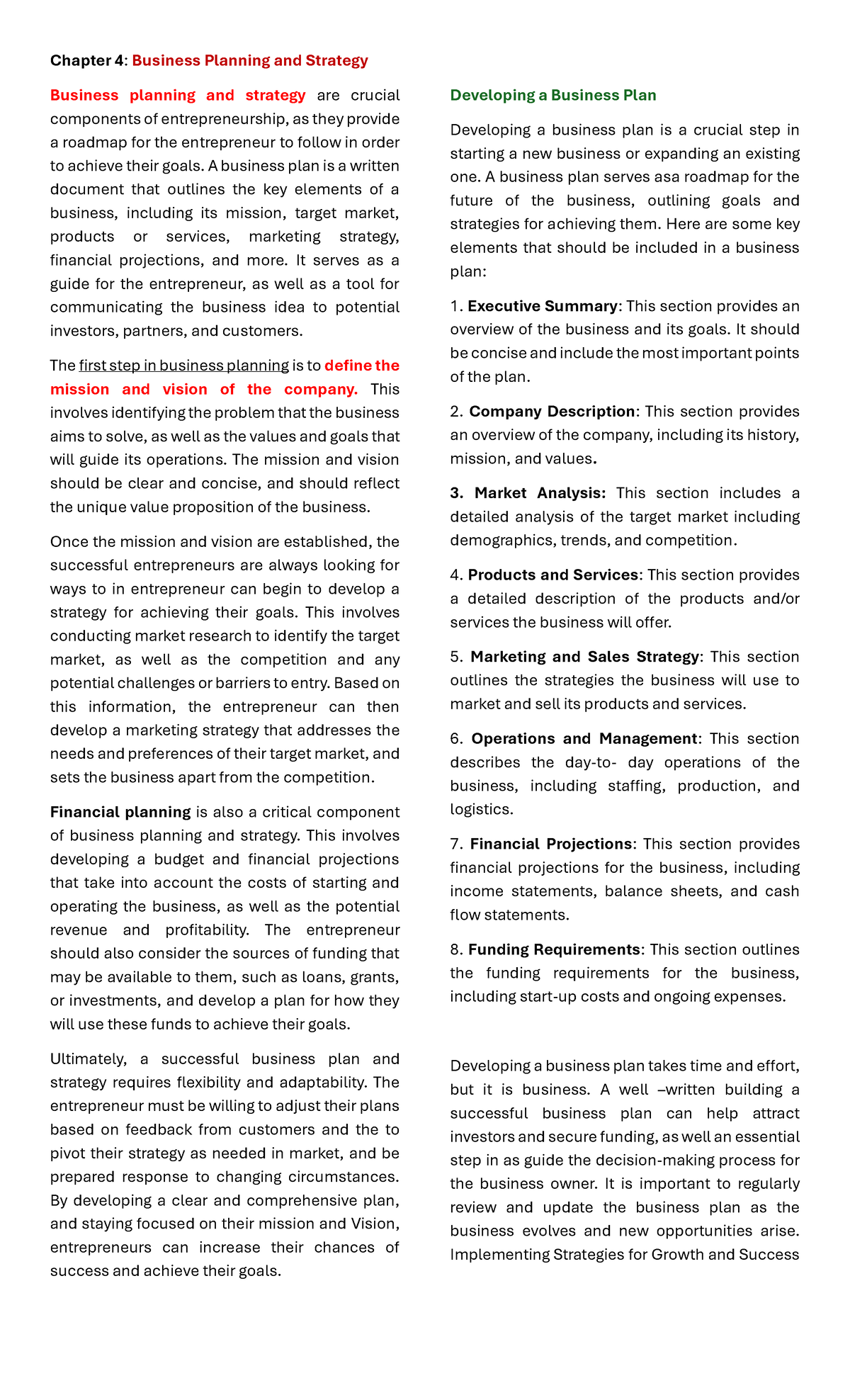 Entrep-MID - None - Chapter 4: Business Planning and Strategy Business ...