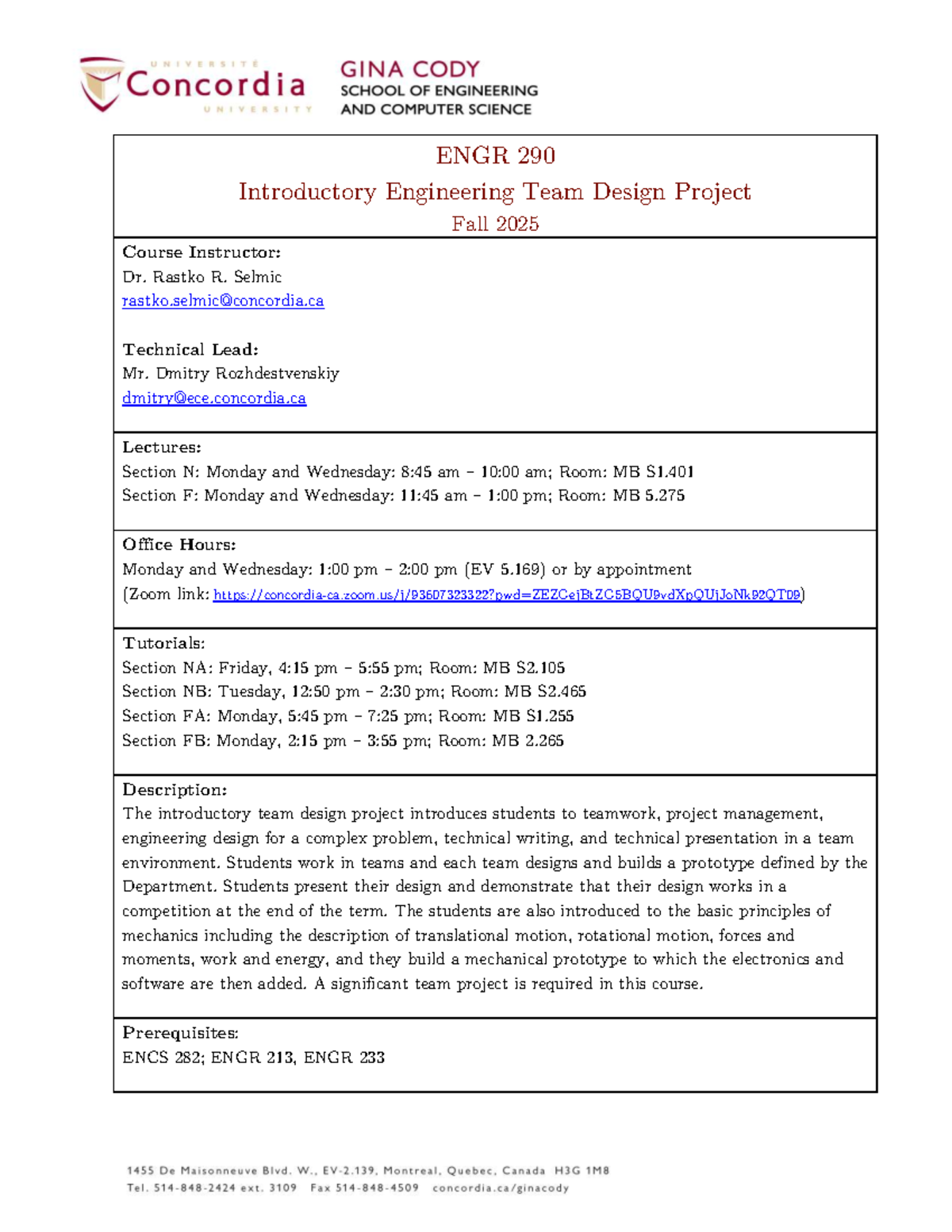 ENGR 290 Introductory Engineering Team Design Project Outline Fall 2025 - Studocu