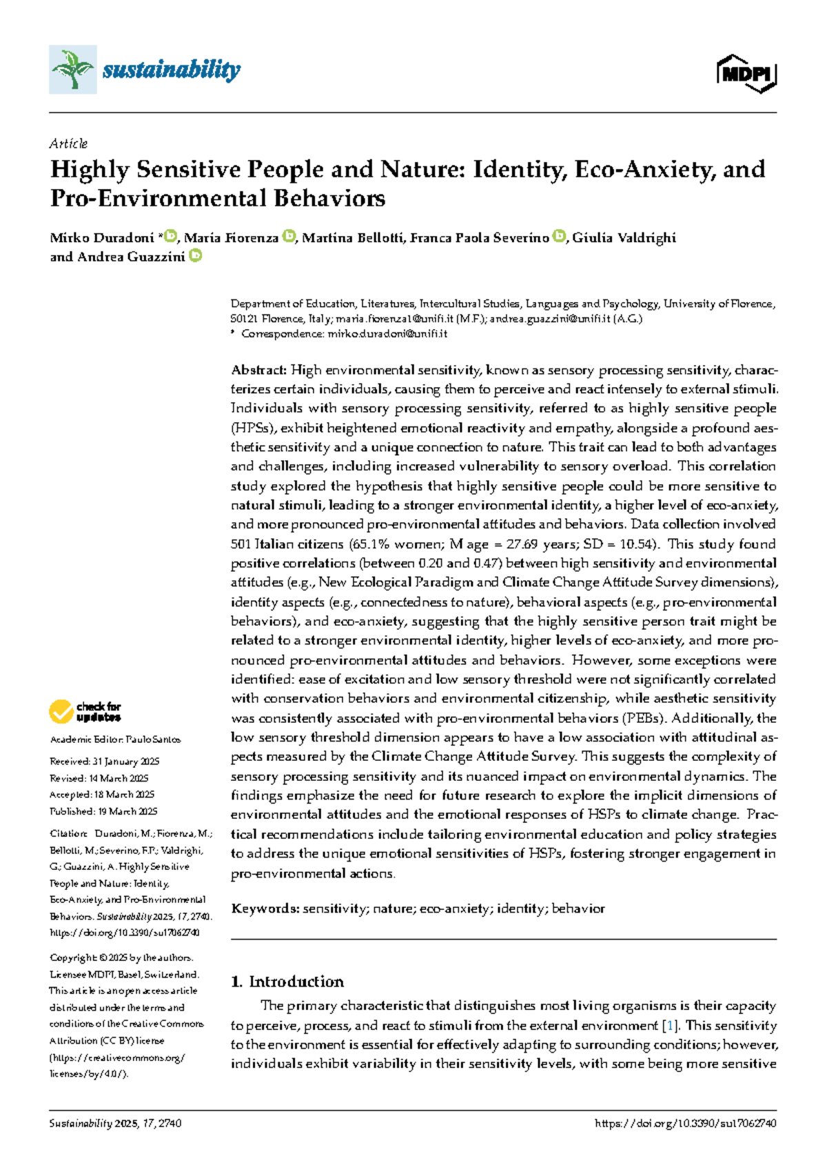 Highly Sensitive People and Nature: Eco-Anxiety and Environmental ...