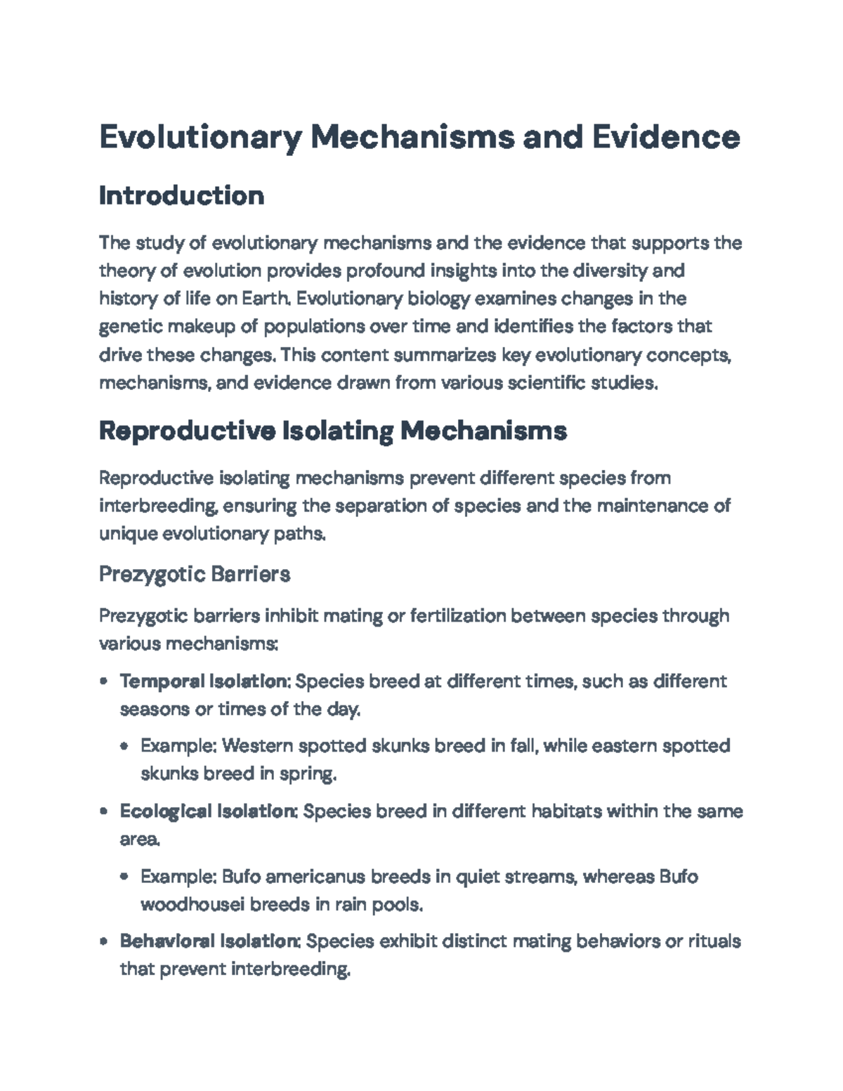 Evolutionary Mechanisms & Evidence: Insights on Life's Diversity - Studocu
