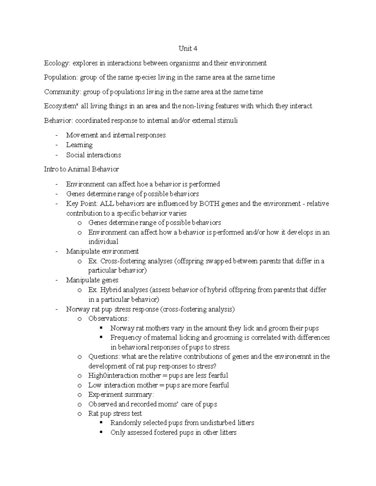Unit 4 Ecology: Interactions, Behavior, and Population Dynamics - Studocu