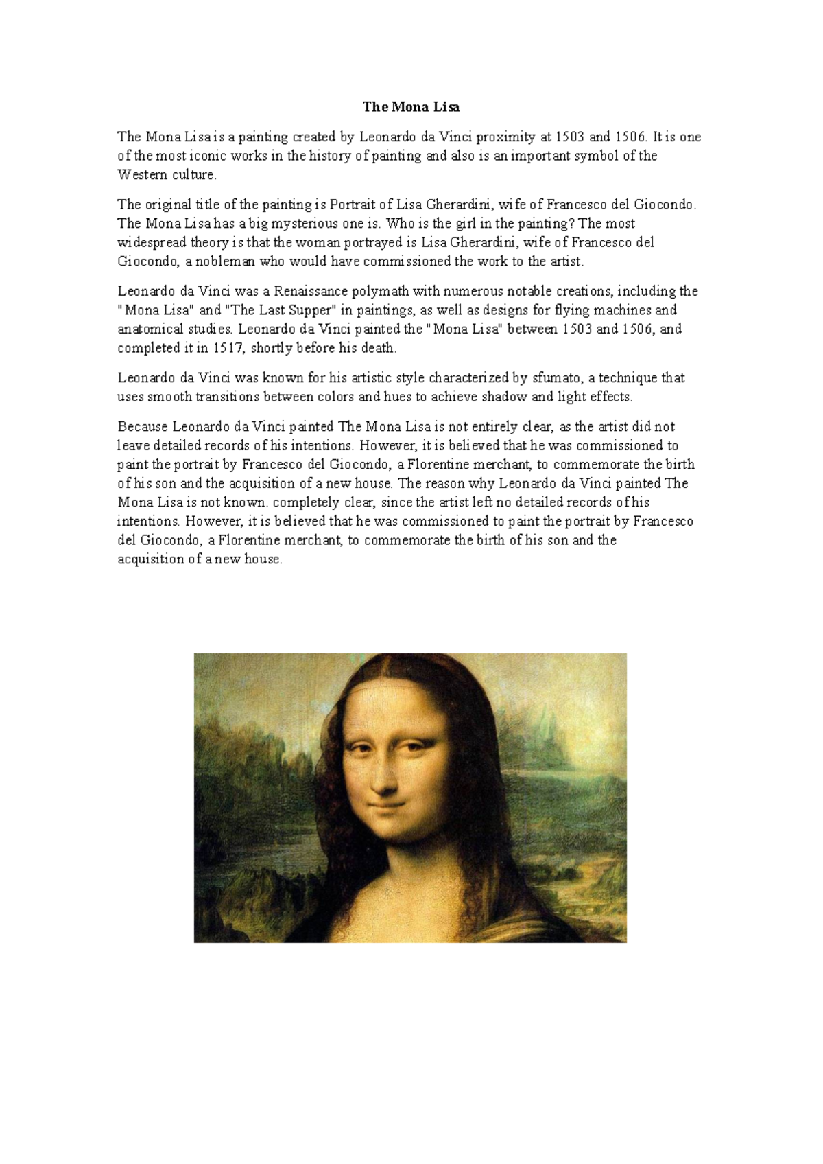 The Mona Lisa - Summary in English (Art History Overview) - Studocu