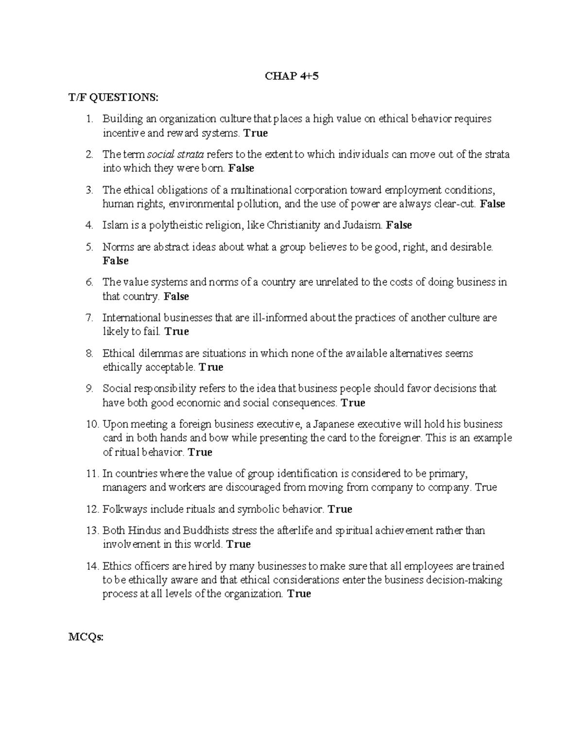 IB QUIZ 4: Ethical Considerations in International Business - Studocu