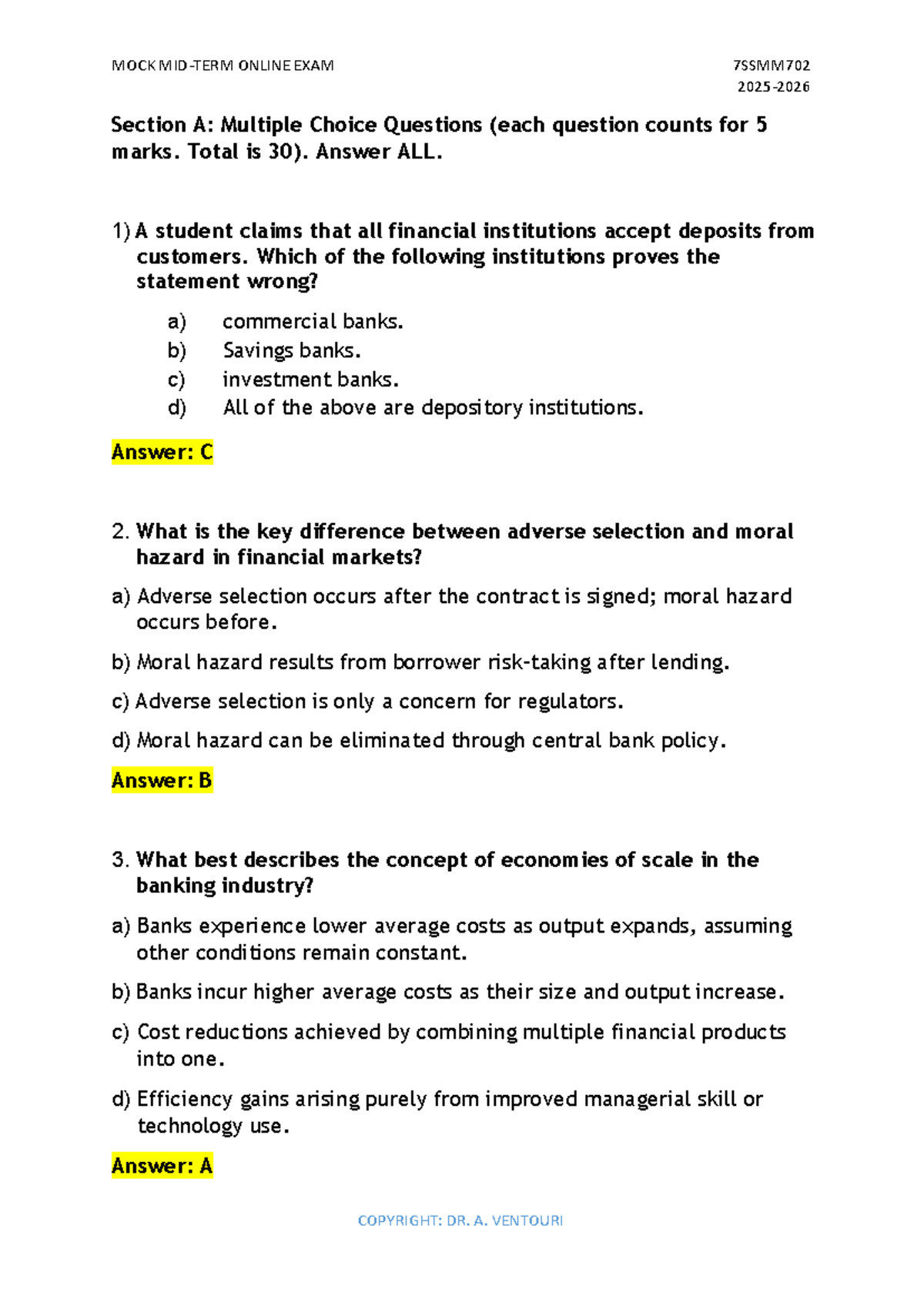 7SSMM702 Midterm Mock Exam Solutions and Analysis - Studocu