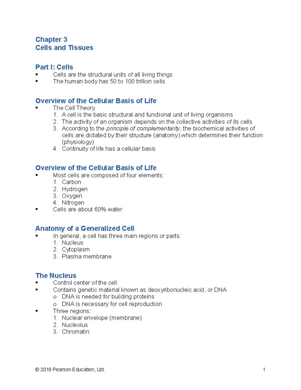 Summary notes for chapter 3: Cells and tissues part I - Studocu