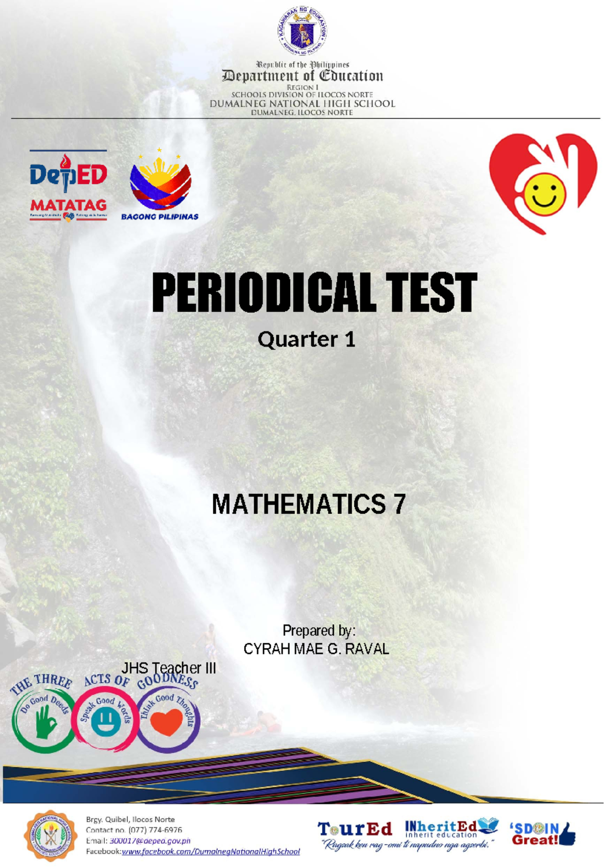Math7 - Summative Assessment - PERIODICAL TEST Quarter 1 MATHEMATICS 7 ...