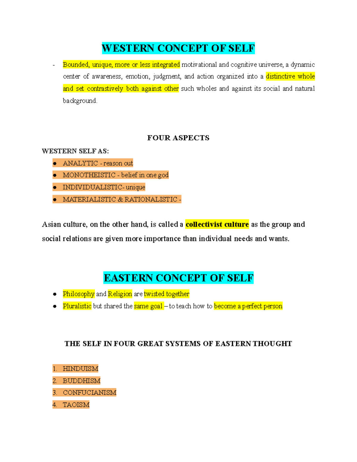 Module 4 - WESTERN CONCEPT OF SELF - Bounded, unique, more or less ...