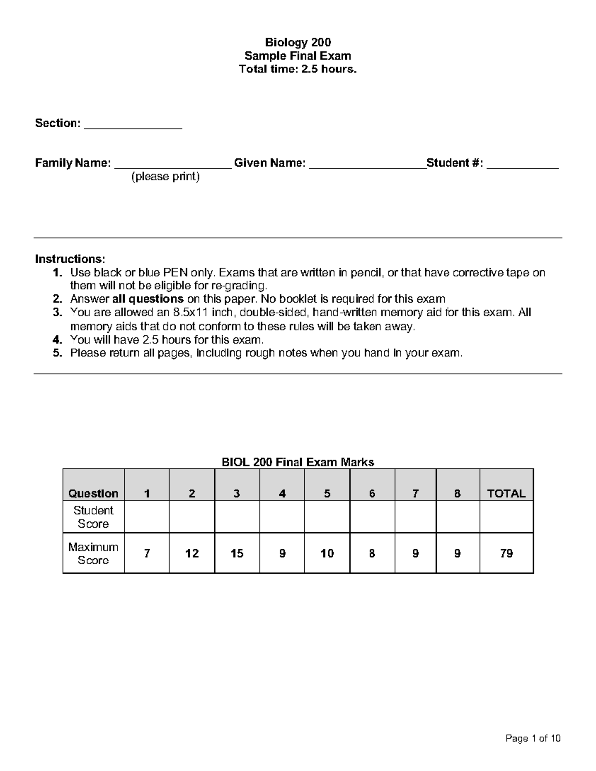 BIOL 200 Practice Final Exam Key and Solutions - Studocu