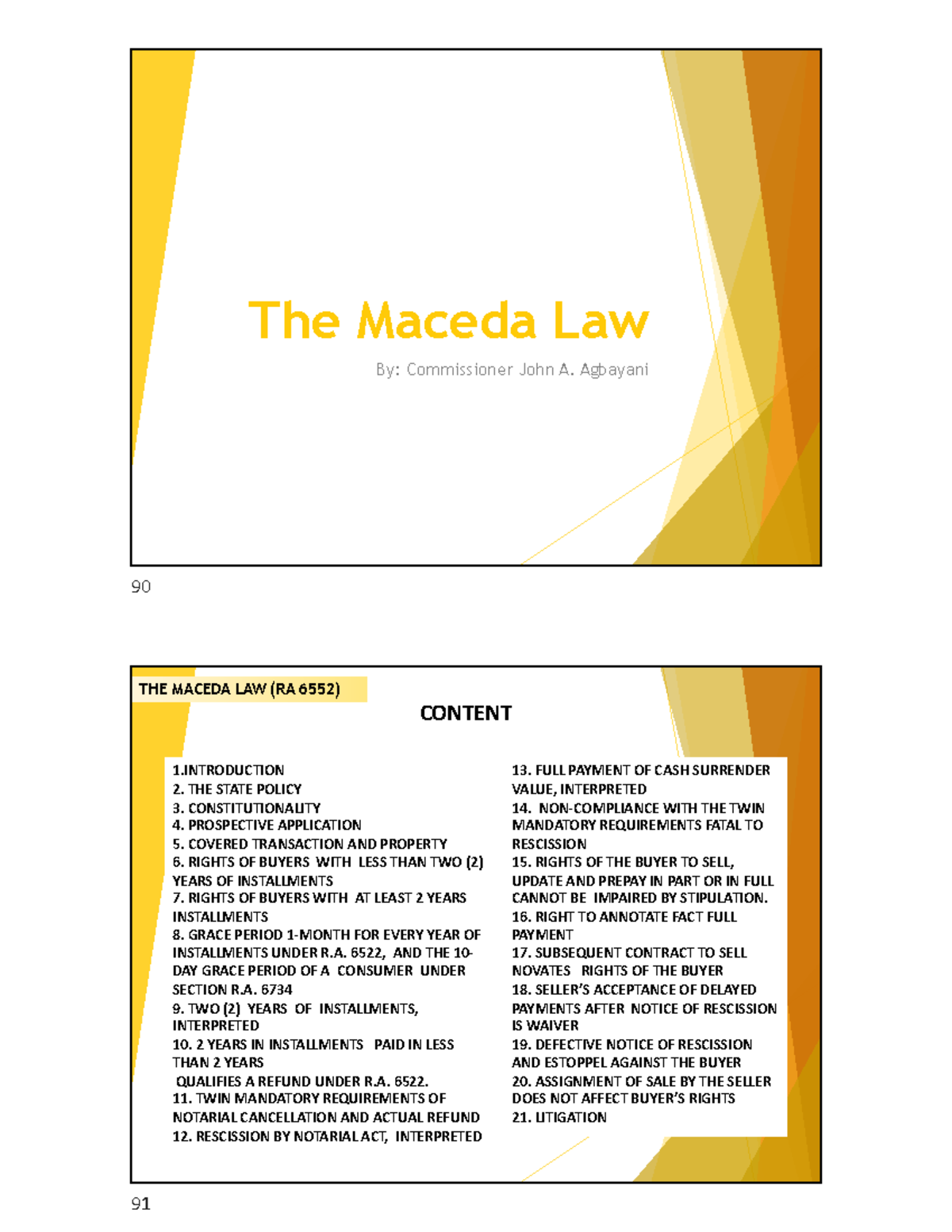 Maceda Law (RA 6552) Notes: Rights & Obligations in Installment Sales ...