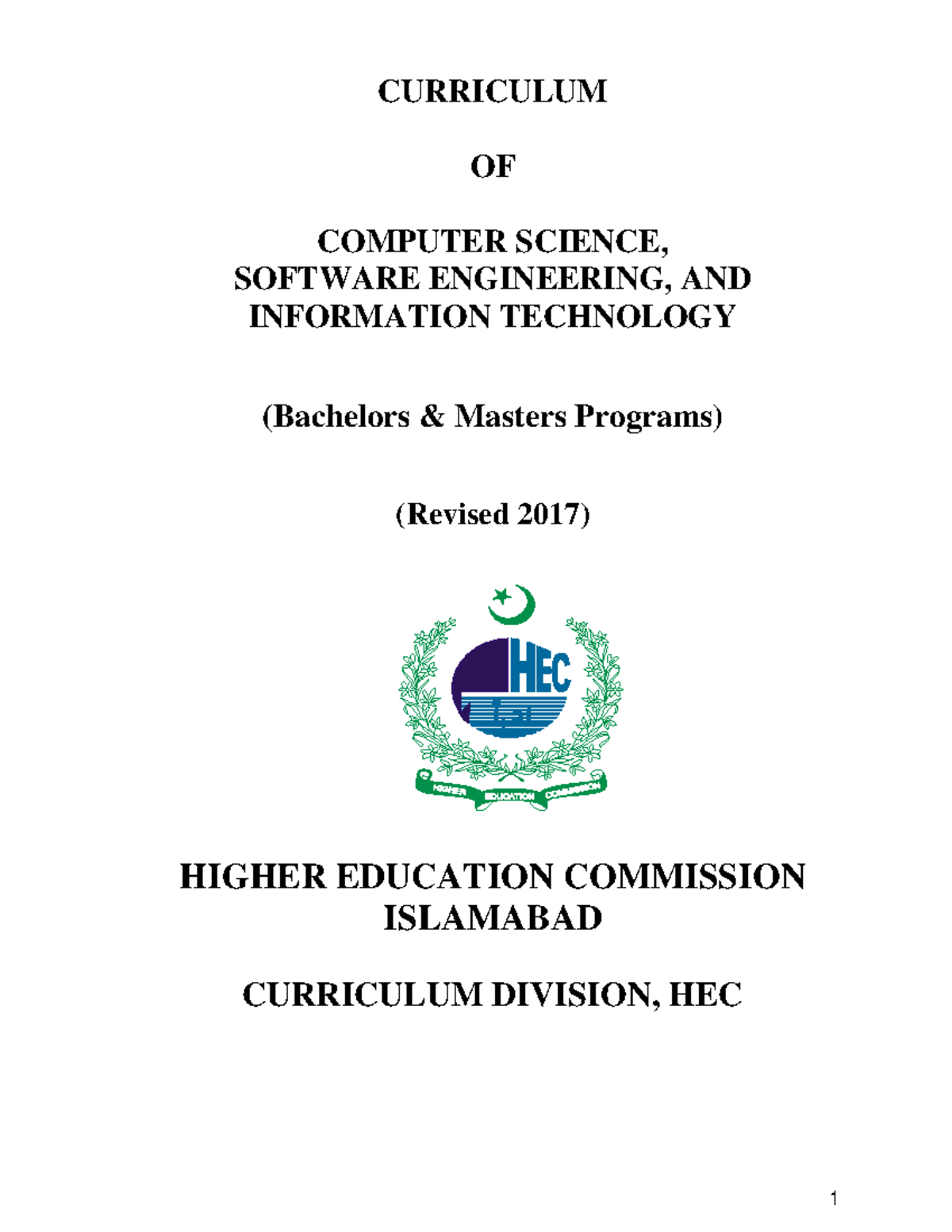 Curriculum Guide for Computer Science, Software Engineering & IT ...