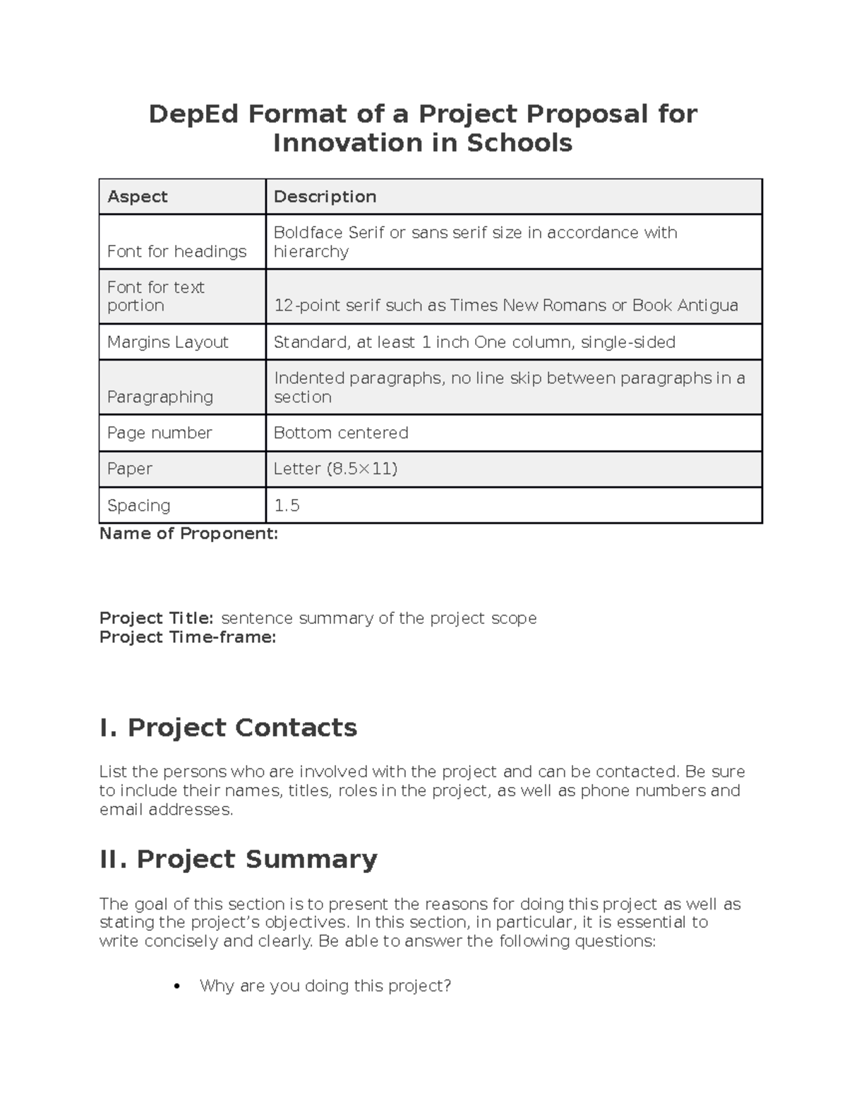 Dep Ed Format of a Project Proposal for Innovation in Schools - DepEd Format of a Project ...