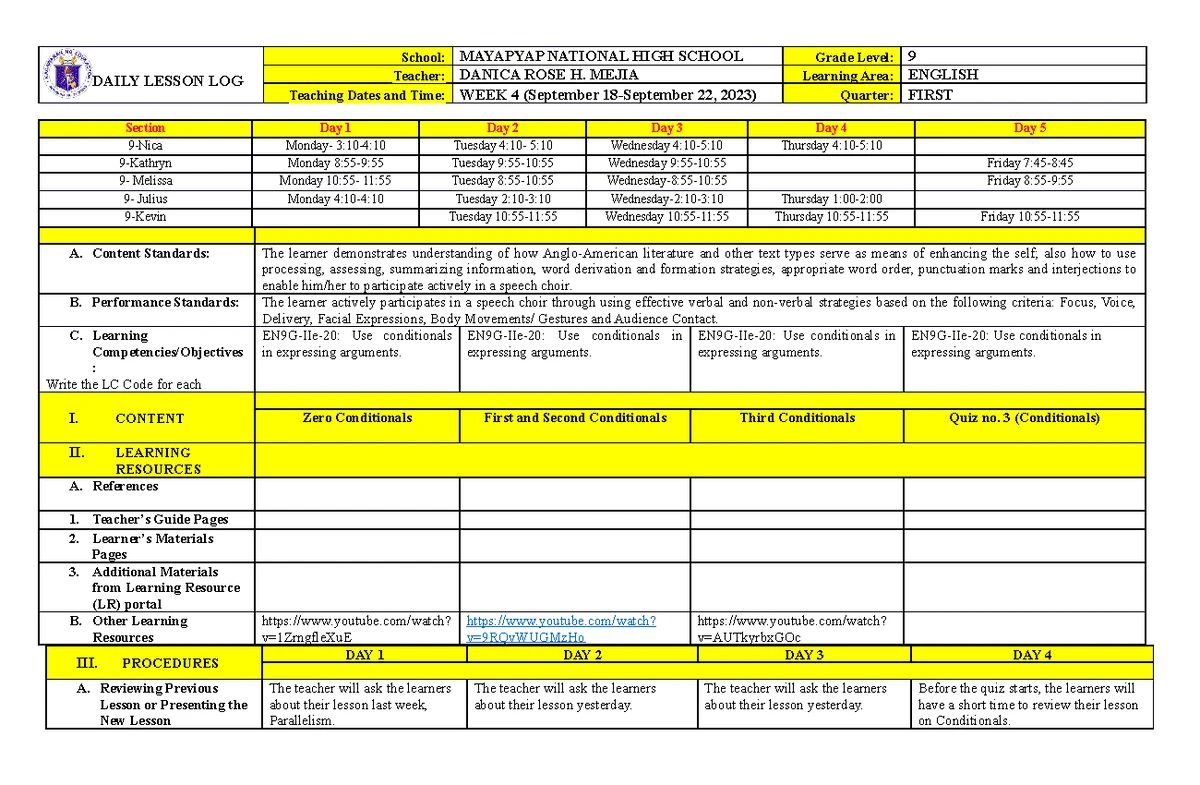 DLL-WEEK-2-ENG-9 - DLL - DAILY LESSON LOG School: MAYAPYAP NATIONAL ...