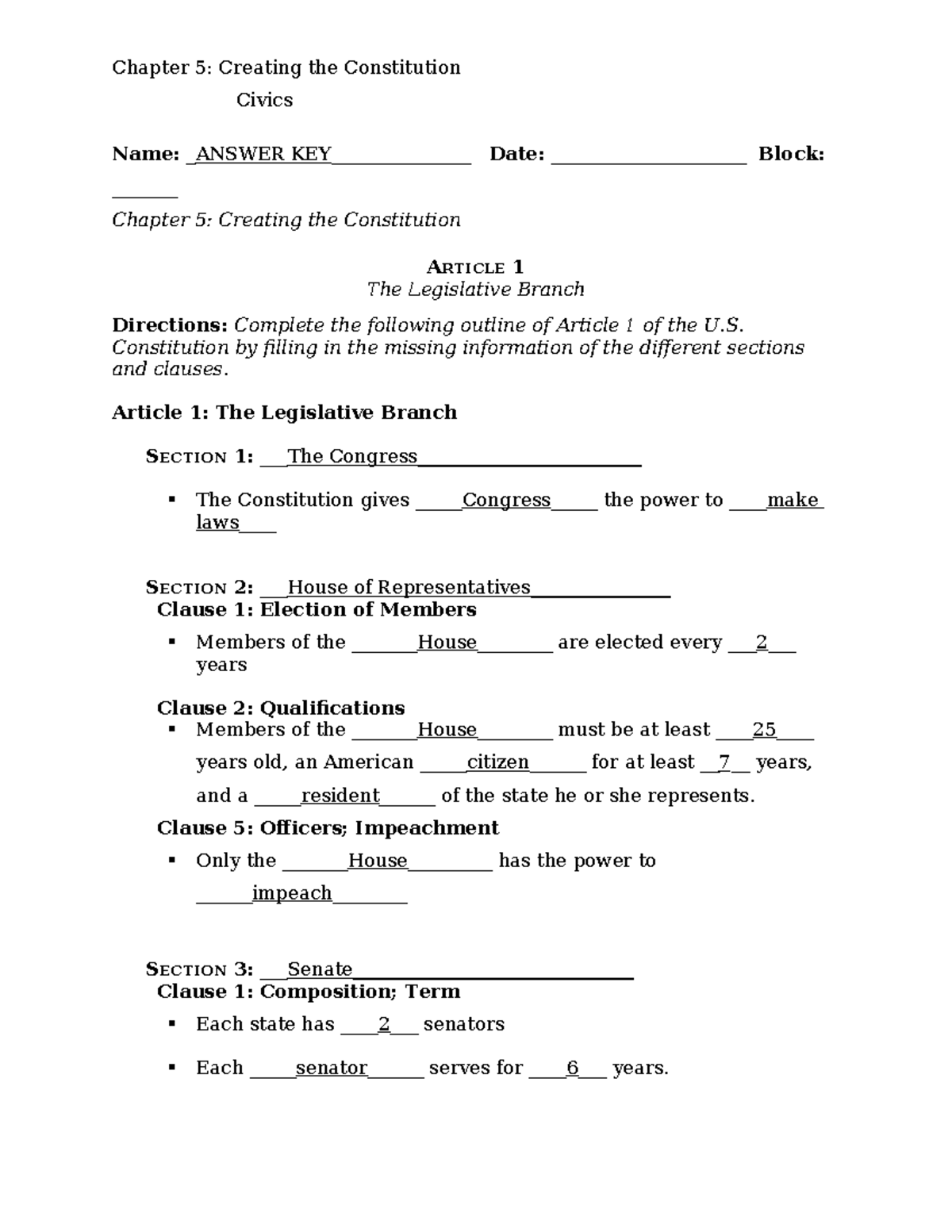 Civics 101: Outline of the U.S. Constitution - Chapter 5 Summary - Studocu
