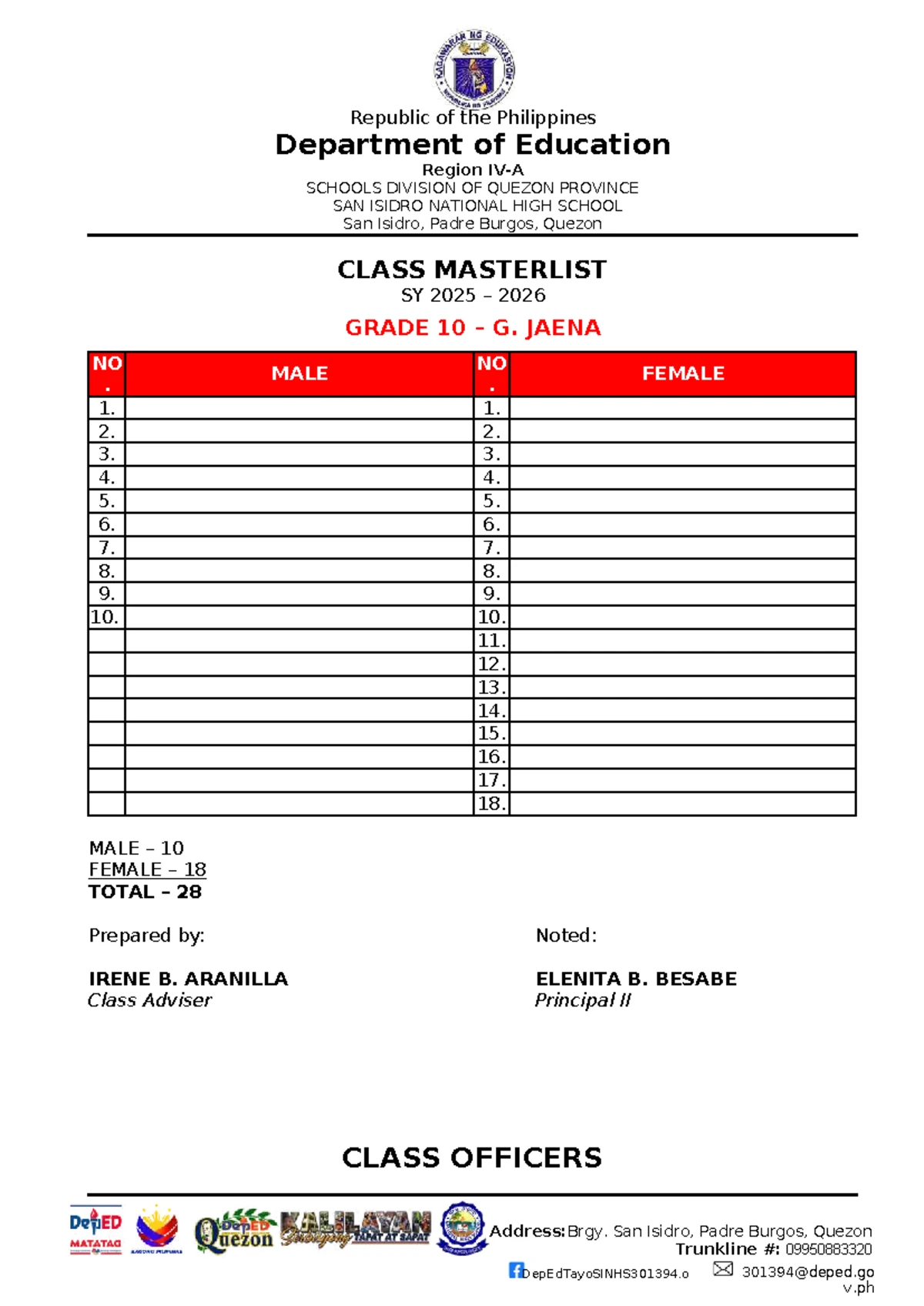 Class Masterlist for SY 2025-2026: Grade 11 HUMSS Students - Studocu