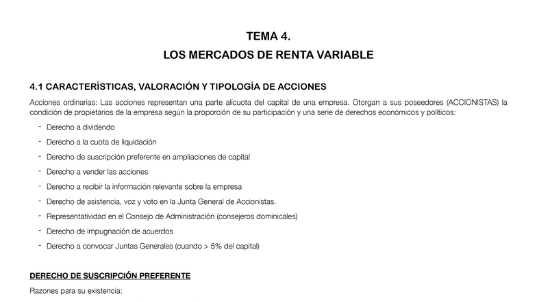 TEMA 4: MERCADOS DE RENTA VARIABLE - VALORACIÓN Y TIPOS DE ACCIONES ...