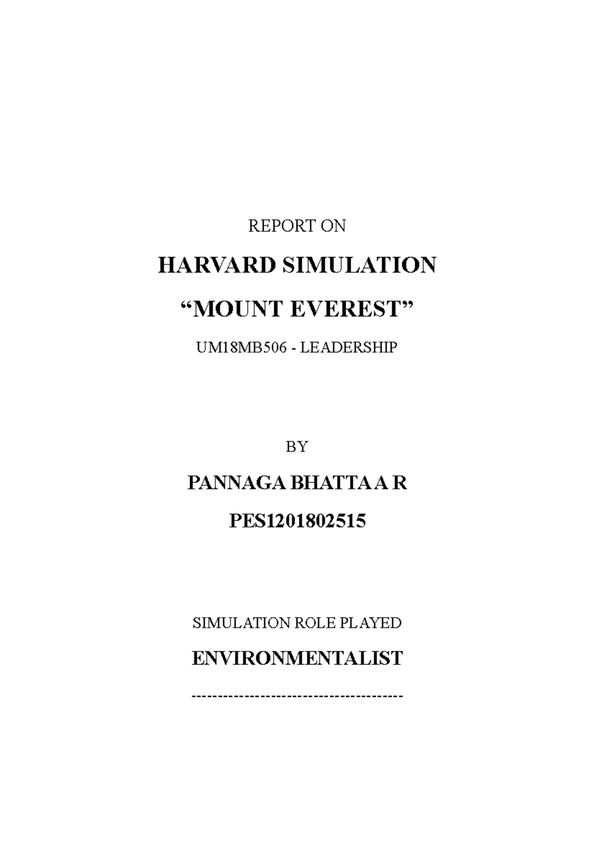 Harvard Simulation Report: Mount Everest UM18MB506 - Leadership ...