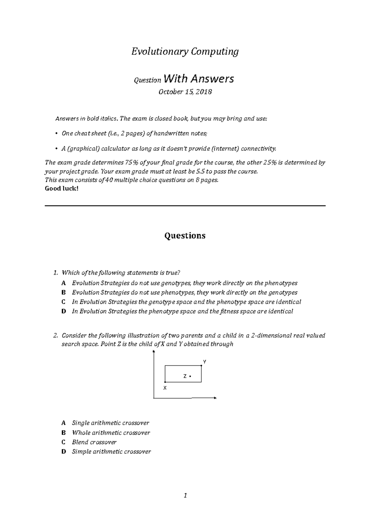 Evolutionary Computing Exam 2018: Questions & Answers Guide - Studeersnel