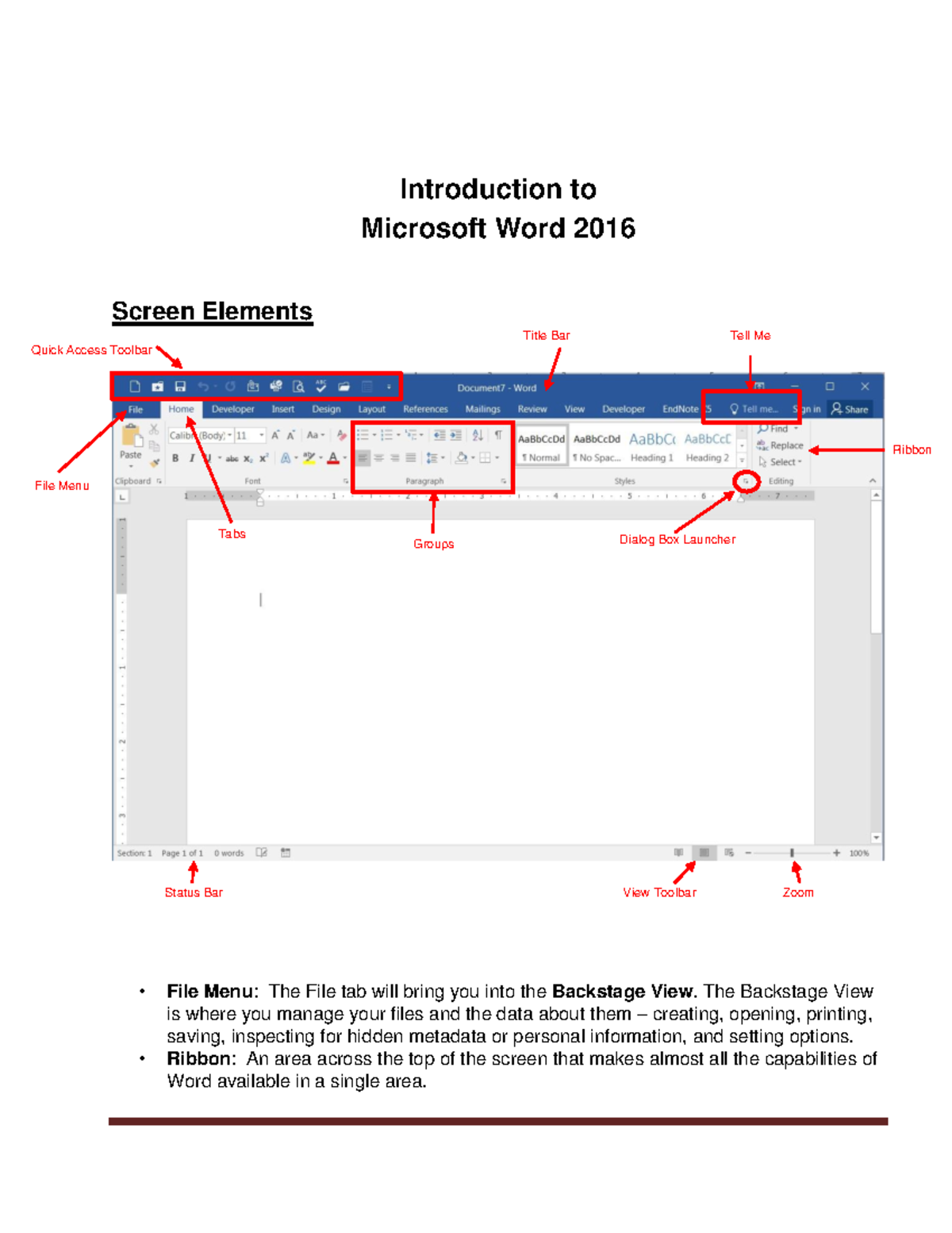 Parts Of The Screen In Microsoft Word