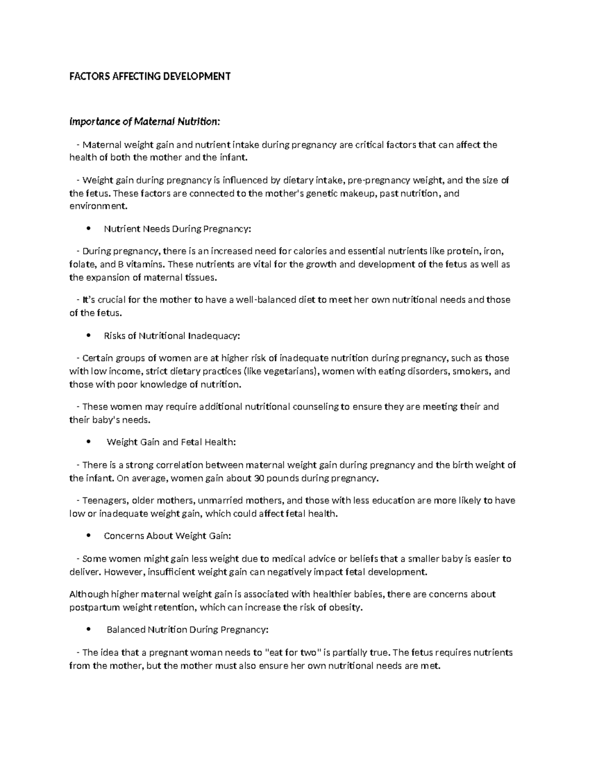 Factors Affecting Development: Maternal Nutrition & Fetal Health ...