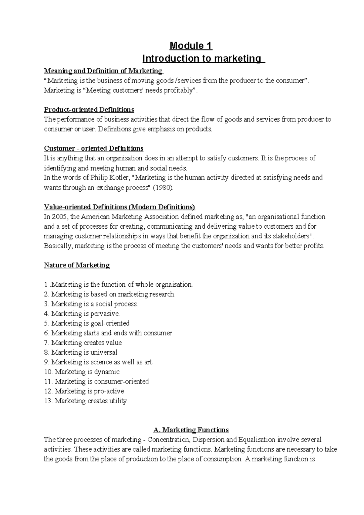 Module 1 - Introduction to Marketing: Key Concepts and Definitions ...