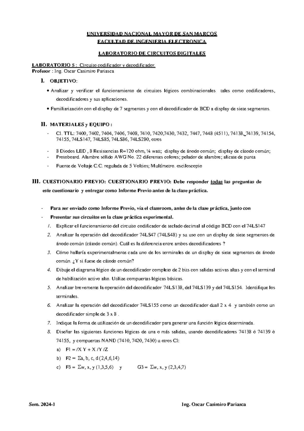 LAB 5-2024-1 - Circuitos Digitales: Codificadores y Decodificadores ...