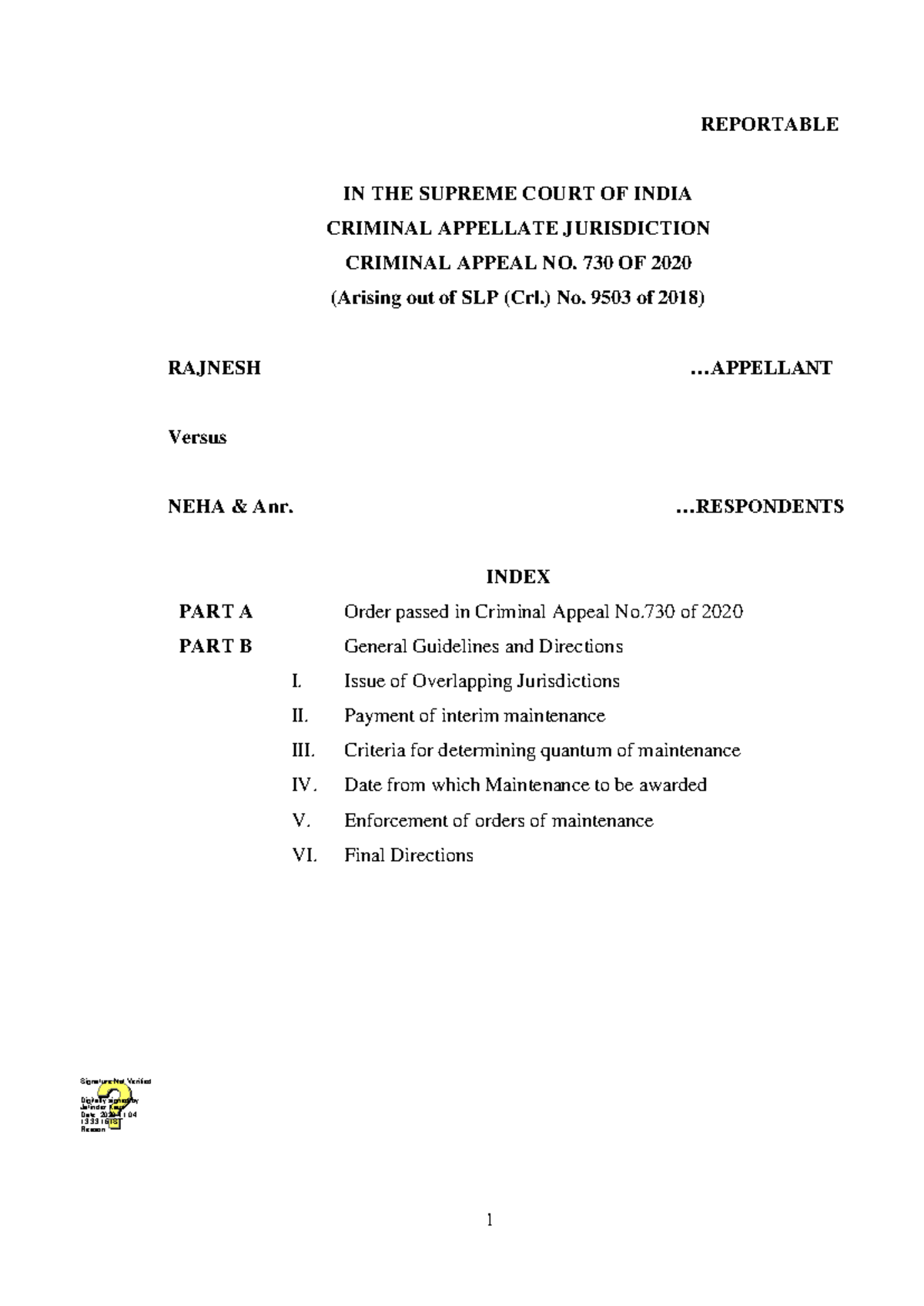 Criminal Appeal No. 730 of 2020: Rajnesh vs Neha - Maintenance ...