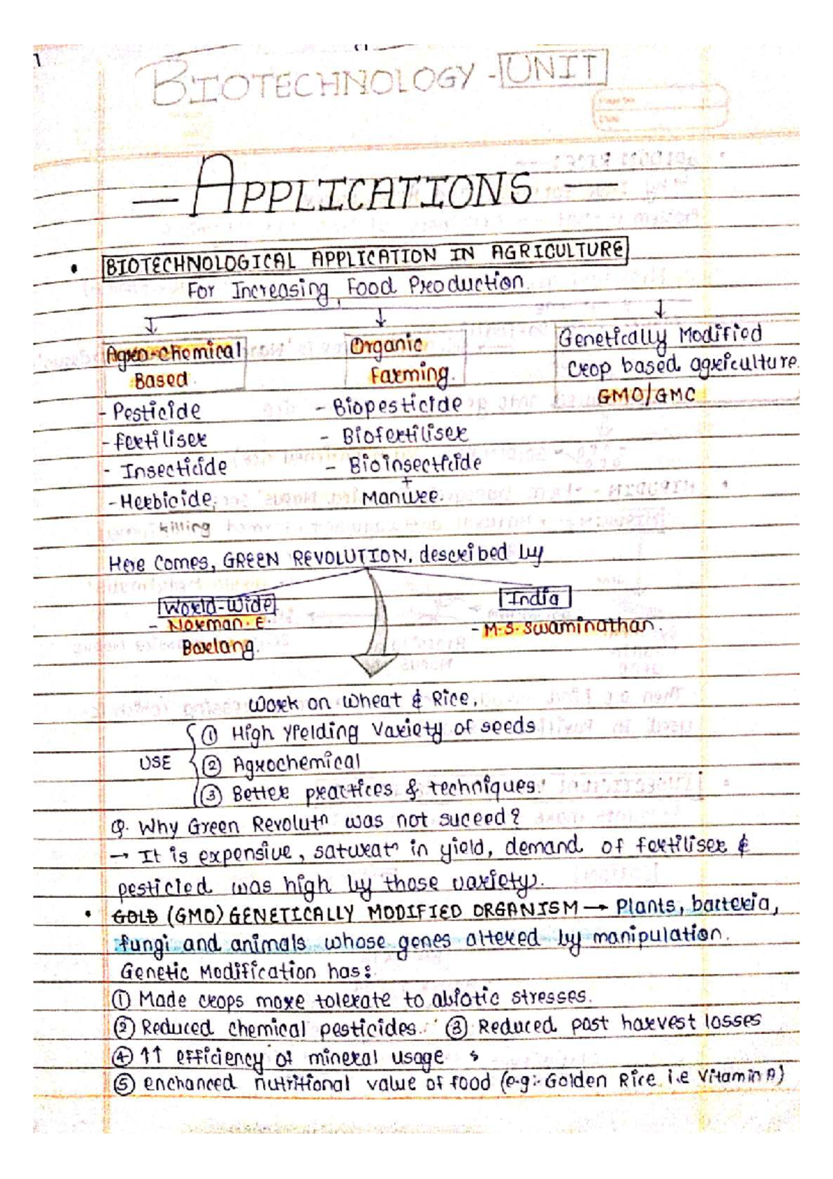 Biotechnology Applications in Agriculture and Medicine - Notes - Studocu